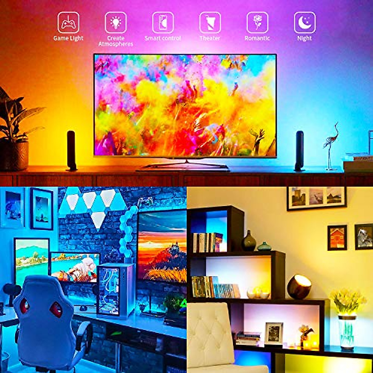 Hiromeco Bluetooth 21FT TV LED Backlight for 82 95 Inch, USB TV Background Lights Kit with APP Control, Music and Multiple Scene Mode, 16 Million Colors Changing Lights for PC Monitor Gaming Room.