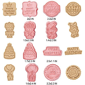 Pink PP Material Birthday Cookie Cutters, 8 Pcs Theme Set Embossing Dies and Plunger Dies for Fondant Cookies Pastry Cheese Baking(Birthday)