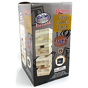 Mɑtty's Toy Stop Deluxe 51pc Giant Wood Tower Stacking Game with Storage Bag (Starts 17" Tall)