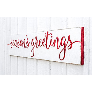 SEASON'S GREETINGS Sign - Carved in a 48"x10" Solid Wood Board | Rustic Distressed | Farmhouse Style | Festive Holiday Wall Art | Christmas Decor | Handmade in NC