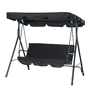 Swing Canopy Replacement, Anti Dust Protector Rainproof Swing Replacement Top Cover Outdoor Replacement Canopy with Swing Cushion Cover for Seat Furniture(Black)