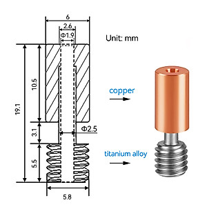 UniTak3D Ender 3 S1 Bimetal Heatbreak,Sprite Extruder Pro Throat Tube Copper+Titanium Alloy Support 400℃ for Ender-3 S1 Plus/Ender-3 S1 Pro/CR-10 Smart Pro/Sermoon V1/Sermoon V1 Pro/K1&K1 Max(2Pcs)