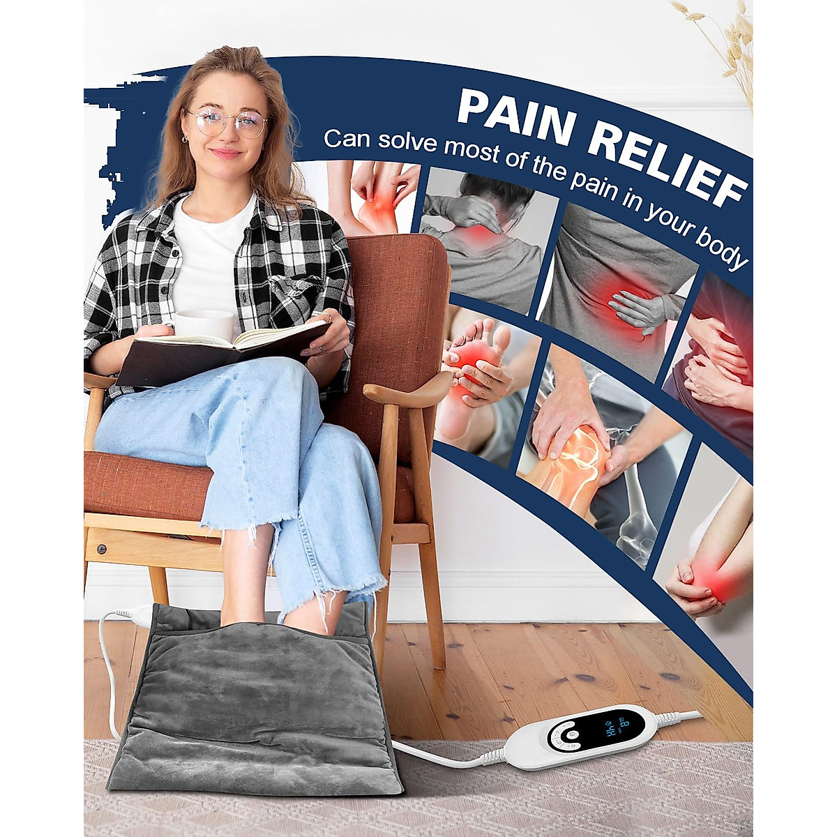 Double Sided Foot Warmer,2023 New Upgrade Electric Feet Heating Pads for Women Man with Fast Heating&Machine Washable,Electric Heated Foot Warmers with 8H Timer for Bed,Under DeskOfficeHome&Neuropathy