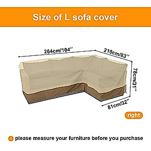 Homsky Outdoor Sectional L Shaped Sofa Cover, 104 inch Patio Furniture Covers Waterproof, Durable Fabric Garden Couch Protector Designed with Windproof Straps and Air Vent(L-Shape Right Facing)