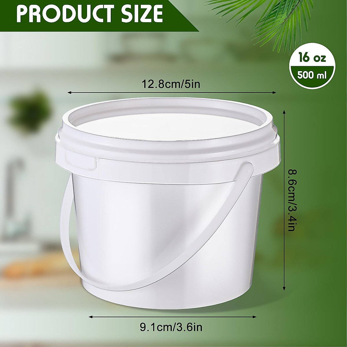Mifoci 50 Pcs 16 oz Round Plastic Bucket with Lids and Handle Reusable Ice Cream Containers Small White Bucket Plastic Tub Freezer Airtight Food Storage Containers for Kitchen Drinks Home