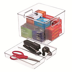 iDesign Linus 2-Piece Kitchen Drawer Organizer for Kitchen Utensils and Tools - Clear