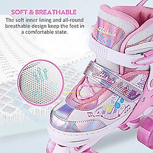 Hikole Girls Roller Skates with 4 Adjustable Size，All 8 Light Up Wheels Kids Roller Skates for Outdoor & Indoor