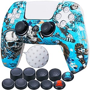 9CDeer 1 Piece of Silicone Transfer Print Protective Cover Skin + 10 Thumb Grips for PlayStation 5 / PS5 Controller Sorceress