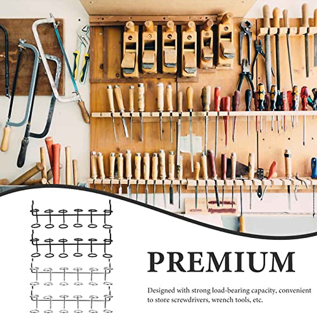 Housoutil 4Pack Pegboard Screwdriver Holders, Six- Tool Multi- Tool Organizer Racks, Stainless Steel Peg Board Tool Utility Hooks for Your Workbench, Garage, Tool Shed, or Craft Room (Black& Silver)
