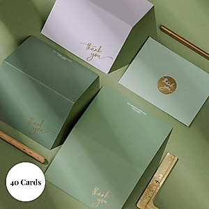 Gold Foil Thank You Cards - Bulk Pack of 40, 5x3.5 Inch with Matching Stickers & Envelopes (Green) Textured Surface for a Unique Feel - Suitable for Baby Shower, Wedding, Small Business, Graduation