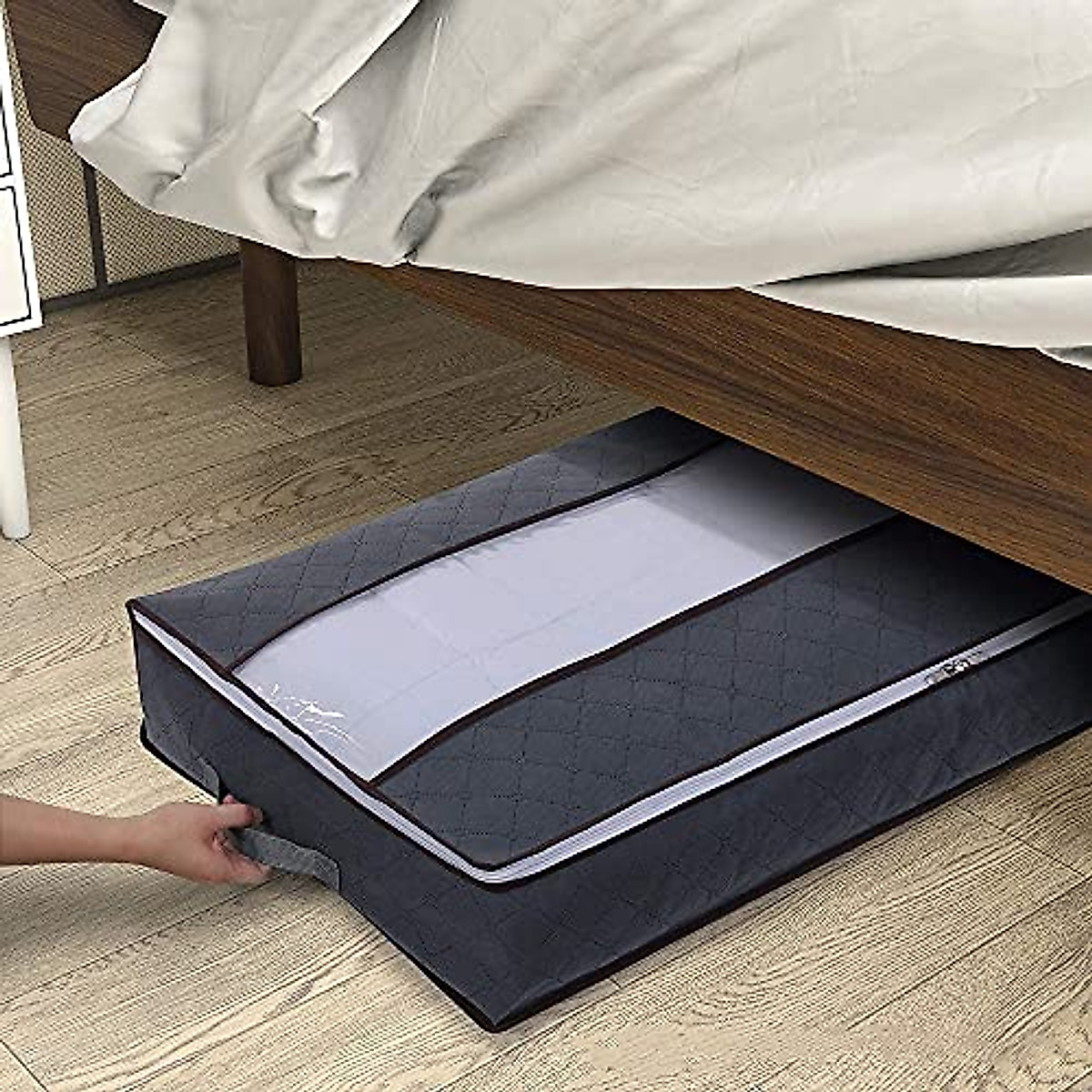 Syhmjxlmy Underbed Storage Bags Under Bed Containers Clothes Organizers with Reinforced Handles Blankets Comforters Foldable 1 Pack Gray, Large