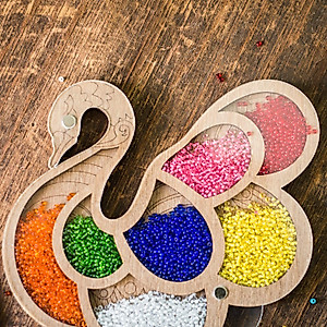Lonjew Wood Swan Bead Storage Tray, Bead Case With Lid, Seed Beads Organizer Container Transparent Clear Lid, Bead Tray Magnet Cover, Magnetic Needle Holder