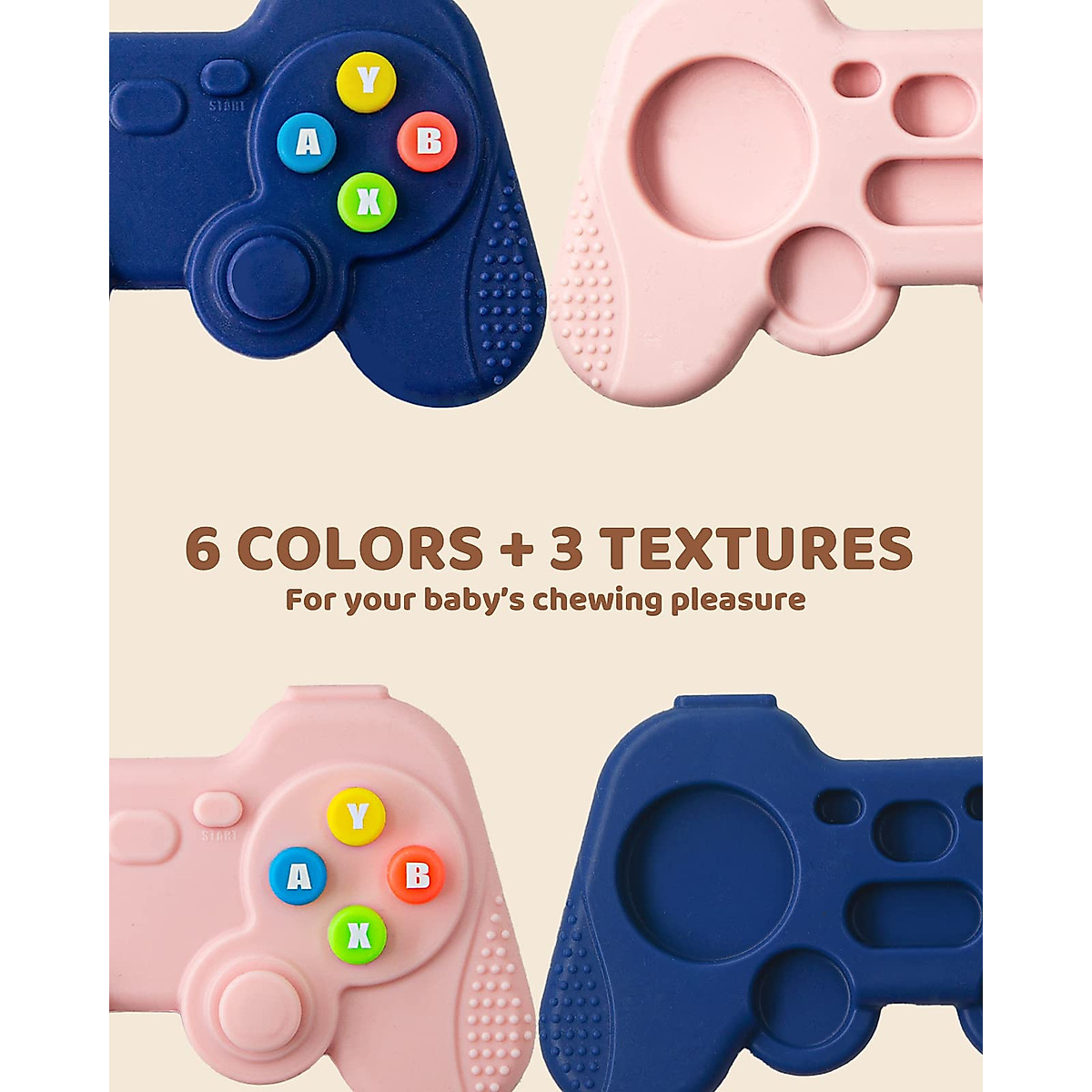 2 Packs Baby Teething Toy, Silicone Game Controller Teethers for Babies 6-12 Months, Baby Chew Toys for Sucking Needs, BPA Free