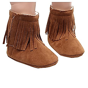 Baby Walkers Warm Shoes Cotton Snow Boots Soft First Infant Plush Girls Tassels Baby Shoes Winter Boots for Babies Girls (Brown, 0-6 Months)