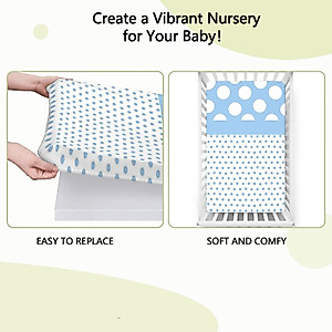 Polka Dots Themed Fitted Mini Crib Sheets,Portable Mini Crib Sheets Toddler Bed Mattress Sheets-Baby Crib Sheets for Girl or Boy,24“ x38“,White Blue