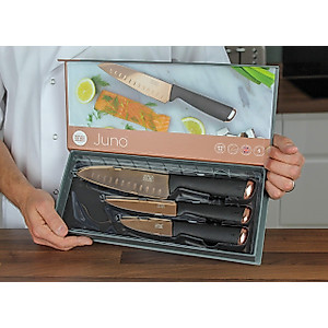 Taylors Eye Witness Juno Chrome 3 Piece Starter Knife Set - Paring, Utility & Santoku Knives. Precision Taper Ground. Strong Over Moulded Handle. 5 Year Guarantee