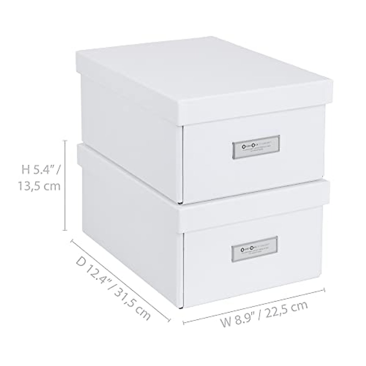 Bigso Karin Collapsible Storage Box | Photo Storage Box with Labelframe for Identification | Simple Assembly without Tools | Decorative Storage Boxes with Lids | 8.9″ x 12.4″ x 5.4″ | 2 Pack | White