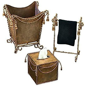 MY SWANKY HOME Luxe Antique Style Gold Iron Waste Basket Swag Tassel Ornate Romantic Bathroom