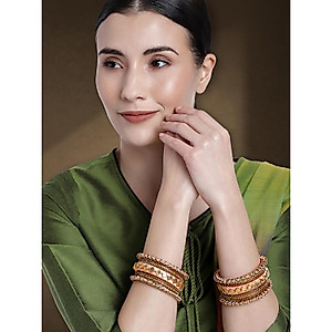 Aheli Matching Floral Kundan Silk Thread Chuda Chura Bangle Set Indian Traditional Bridal Fashion Jewelry for Women Girls Size