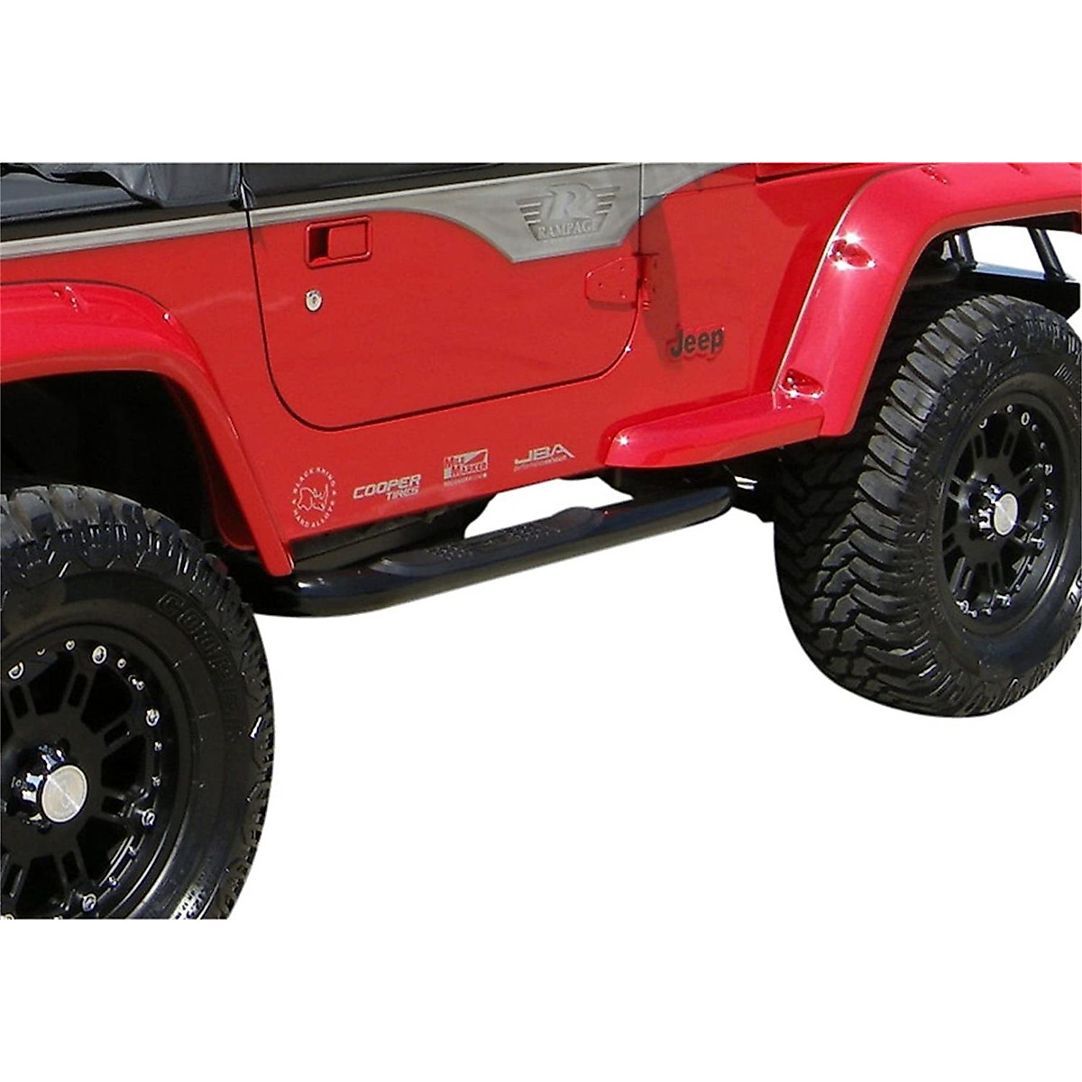 Rampage Step Bars with No-Slip Step Pad | Pair, 3" Round Bent Steel, Textured Black | 8625 | Fits 1997 - 2006 Jeep Wranglers YJ & TJ