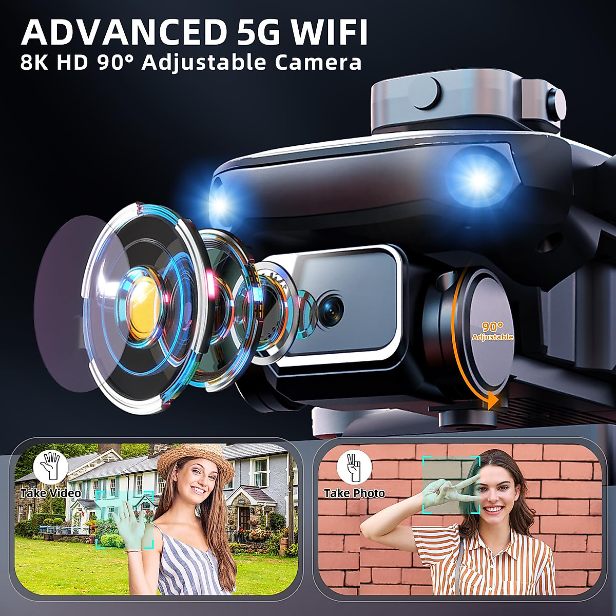 Drones with Camera for Adults and Kids,8K HD FPV Camera Drones with Carrying Case,Foldable Drones Remote Control Toys with 2 Batteries,One Key Start,Headless Mode,Speed Adjustment,3D Flips,Gifts for Boys Girls