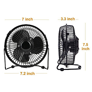 Lichamp Small Desk Fan with Clock and Temperature Display, 7 Inch Metal Frame USB Powered Flashing LED Display Electric Little Personal Cooling Fan, Quiet Table Fan with 5 Feet USB Cable