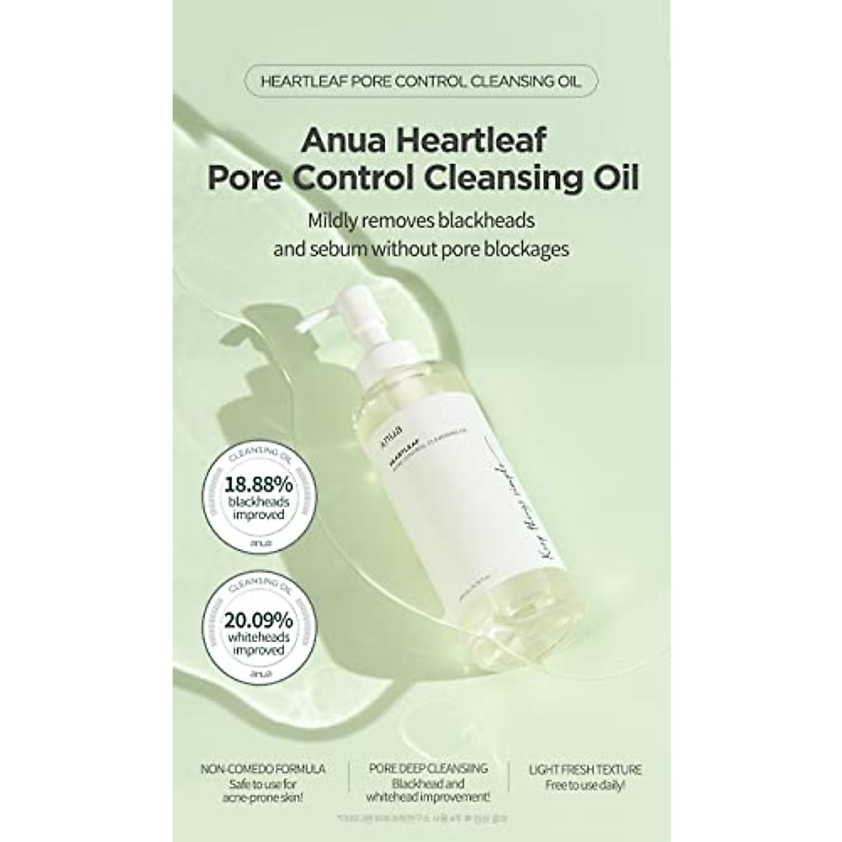 ANUA Heartleaf Pore Control Cleansing Oil Korean Facial Cleanser, Daily Makeup Blackheads Removal 6.7 fl oz(200ml)