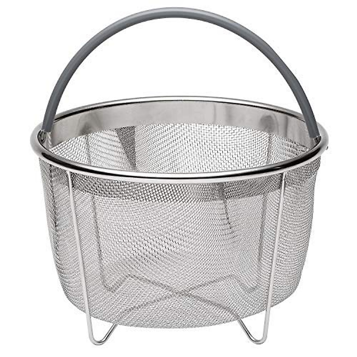 717 Industries Steamer Basket, Stainless Steel Mesh Strainer Compatible with Instant Pot and Other Pressure Cookers, Fits 6 & 8 Quart Pots (Grey Silicone Handle)