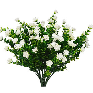 Beebel Artificial Flower Greenery Plants for Home Kitchen Dining Room Hanging Planter Garden,4 Bundles / White