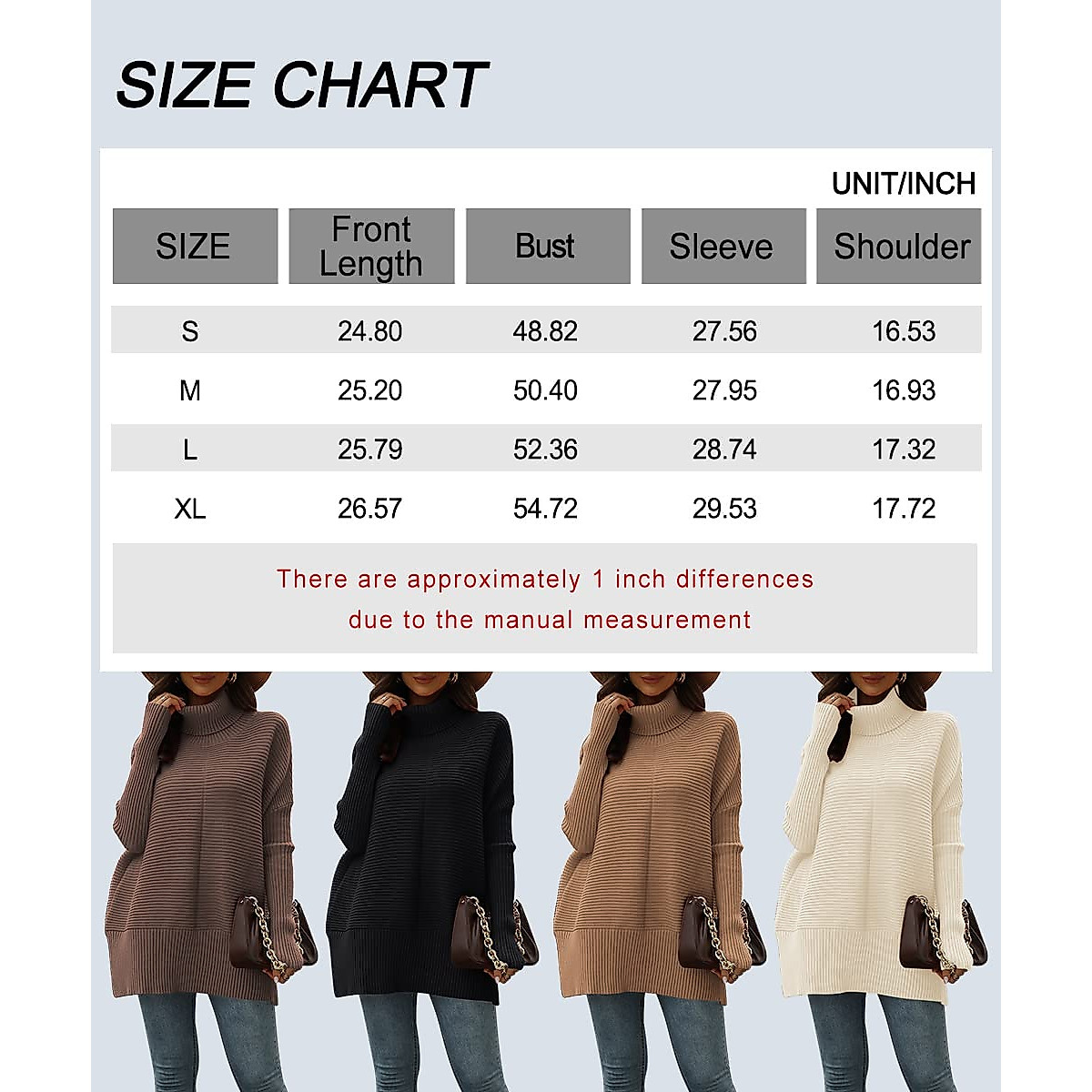 EFAN Women's Turtleneck Oversized Sweaters Fall Outfits Clothes Trendy Long Pullover Knit Winter Tunic 2025 Black M