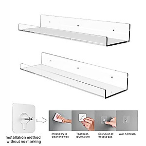 HEBANG 2 Pieces Fitted with Transparent Acrylic Floating Wall Rack 40 cm, Bathroom Supplies Display Rack, Perfect for Room, 15.74*3.93*1.96 (HB-02)