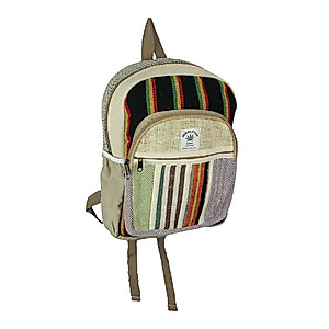 Things2Die4 Red, Yellow and Green Rasta Striped Bohemian Style Hemp Fiber Backpack, Multicolored