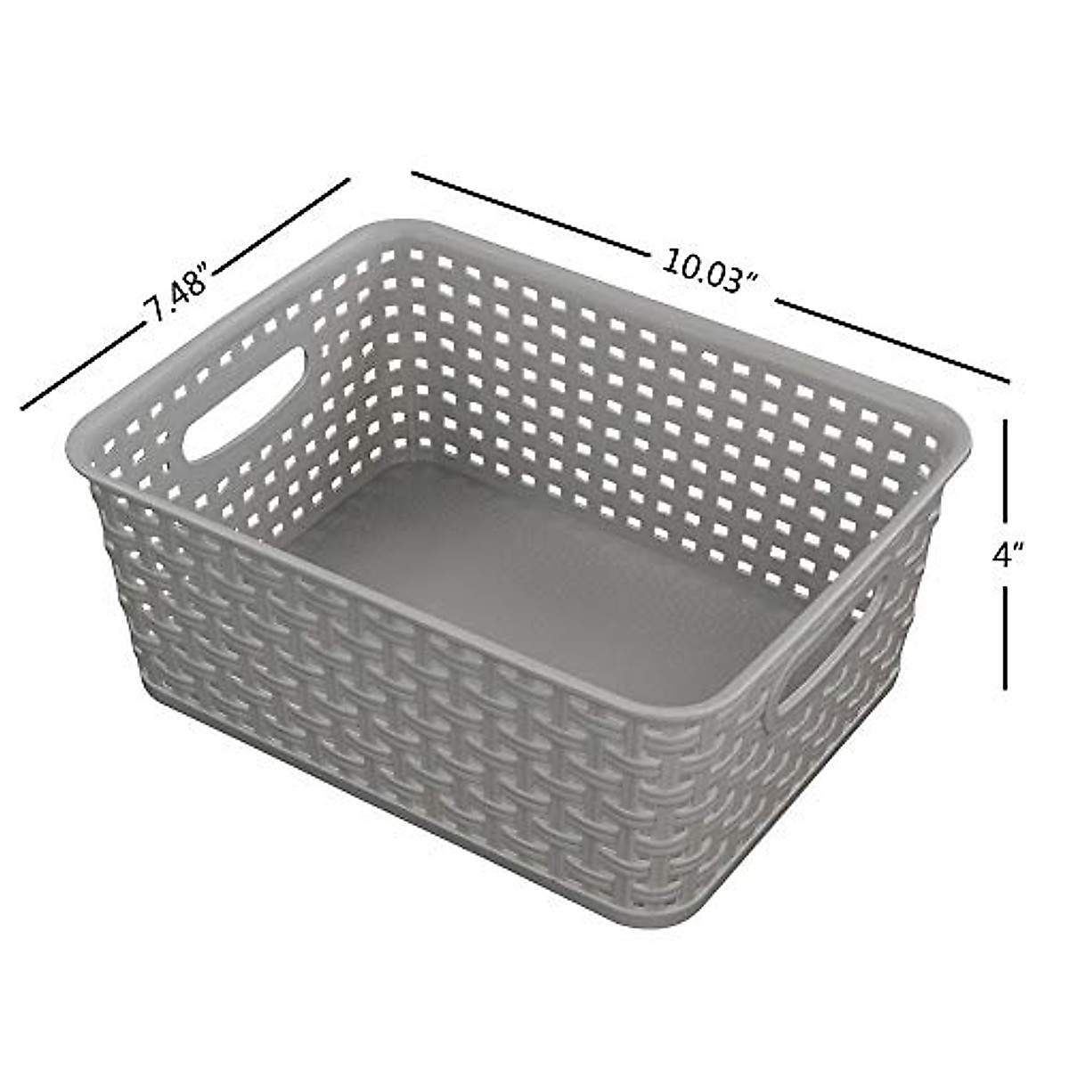 CadineUS 6-pack Grey Woven Plastic Storage Baskets, Organizing Bins