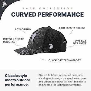 Branded Bills Bare Curved Performance Hat, Black, Fits 7-8, with Flexfit Sweatband, Adjustable Velcro Closure, Fitted Style | Lightweight, Comfortable Stretch, Quick Dry & Water Repellent Baseball Cap
