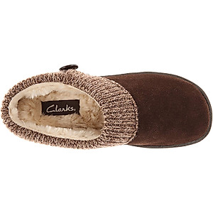 Clarks Women's Knit Scuff Leather Slipper Mules Sweater Cuff Clog (10, Brown)