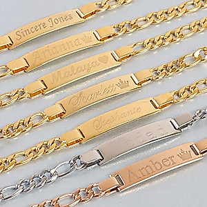 Tina&Co Personalized Gold Name Plated Bracelet 4.5'' Free Engraved Bracelet for Baby
