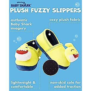 Nickelodeon Kids Baby Shark Slippers - Baby Shark Plush Slip-On Fuzzy Slippers (Boys/Girls), Size 7-8 Toddler, Yellow