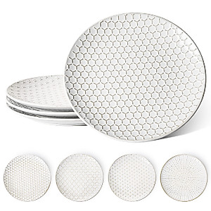 LE TAUCI Dinner Plates 10 Inch, Ceramic Dish Set for Kitchen, Embossed Serving Dish, Microwave Oven Dishwasher Safe, For Housewarming or Wedding - Set of 4, Arctic white