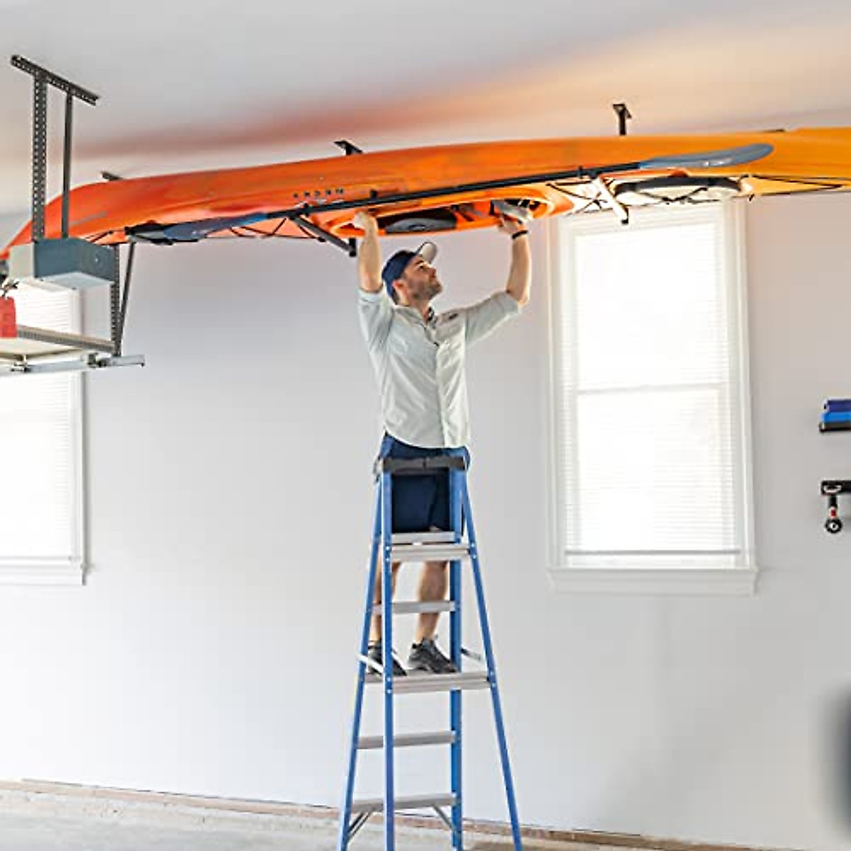 StoreYourBoard Single Kayak Ceiling Rack, Adjustable Storage Mount, Overhead Garage System