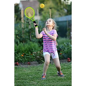 Kids Tennis Racket,17 Inch Plastic Tennis Racket with 2 Soft Balls,2 Tennis Balls and 4 Shuttlecocks for Kid,Toddler Outdoor/Indoor Sport Play (Green&Yellow)
