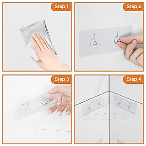 popbricks 2 Pack Acrylic Corner Shower Shelves, Clear Adhesive Shower Caddy Suction Cup for Tile Walls, Wall Mounted Bathroom Shower Shelf for Inside Shower & Kitchen Organizer Storage