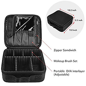 Makeup Travel Case, Makeup Case with DIY Adjustable Divider Cosmetic Train Bag 10.3" Organizer Contain 14pcs Premium Makeup Brushes 3 pcs Makeup Sponge Clear Makeup Bag Women GIft Set