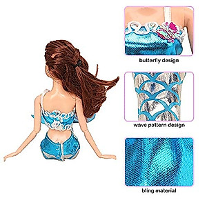 ENOCHT 25 Pcs Doll Clothes and Accessories Contain 4 Different Handmade Swimsuit, 1 Handmade Bathrobe, 1 Bathtowel, 16 Accessories, 1 Swimming Ring Float and 2 Mermaid Dress for 11.5 inch Doll