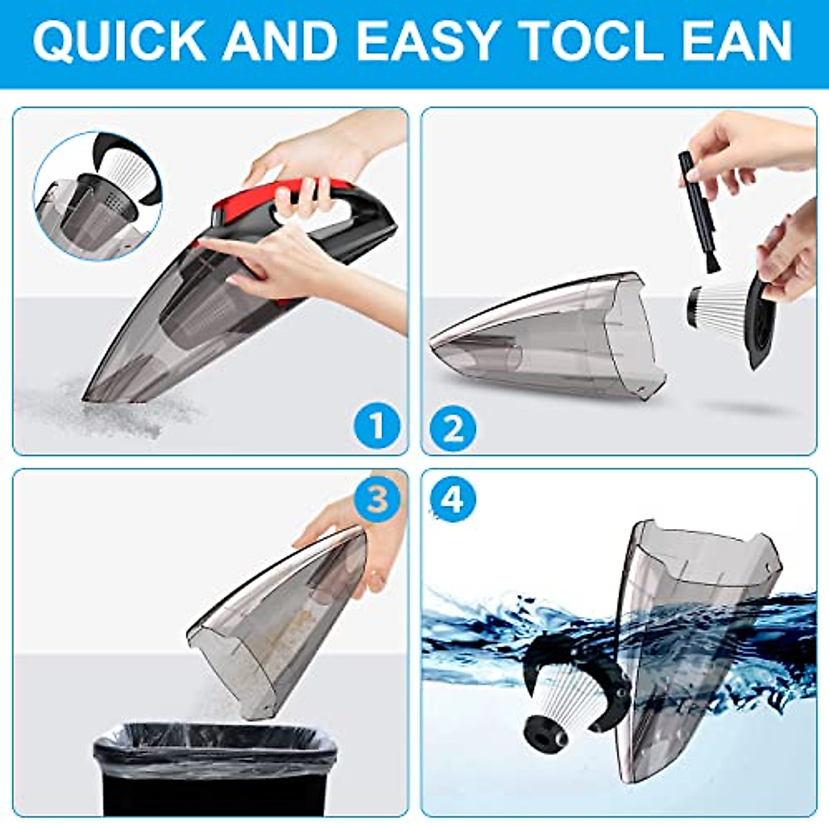 Reserwa Two-Layer Filter Car Vacuum Cleaner with LED Light 7500PA 12V 16.4FT Cable Portable Handheld Car Vacuum Cleaner Wet and Dry Use Auto Vacuum Cleaner