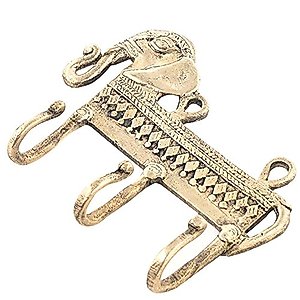 Indian Shelf Key Hanging | Gold Coat Hook Wall Mounted | Brass Wall Hanging Hook | Elephant Triple Coat Hook | Clothes Wall Hook | Wall Mounted Coat Rack [10.67 cm]