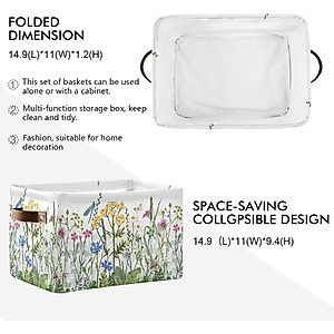 Storage Basket Cube Black White Flower Field Large Collapsible Toys Storage Box Bin Laundry Organizer for Closet Shelf Nursery Kids Bedroom,15x11x9.5 in,1 Pack
