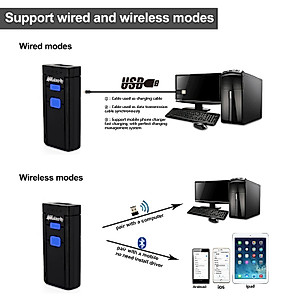 Wireless Bluetooth Mini 1D Laser Barcode Scanner,Alacrity USB Portable Compatible with Bluetooth Function & 2.4GHz Wireless & Wired Connection Barcode Reader Scanner