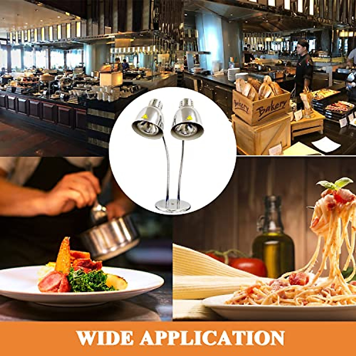 KOUWO Food Heat Lamps with Dual 250w Bulbs Food Warmer Lights Food Heating Warmer Lamp Restaurant Kitchen Buffet Warmer Table (Double Head)