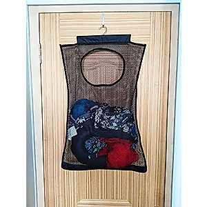 ALYER Breathable Mesh Laundry Hamper,Foldable Hanging Storage Basket,Portable Space Saving Storage Bag (Black)