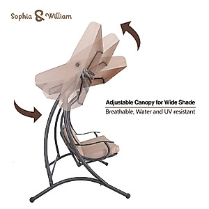 Sophia & William Outdoor 3-Seat Swing Chair with Adjustable Canopy, Patio Swing Glider Lounge Chair with Removable Cushion for Porch, Garden, Backyard Beige